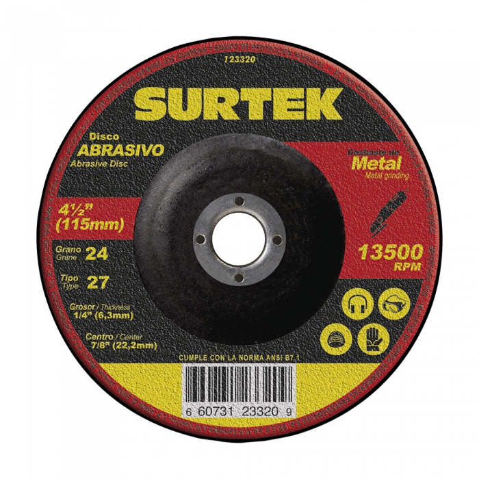Compre su DISCO SURTEK 123322ABRASIVO TIPO 27 PARA DESBASTE DE METAL 9X ...