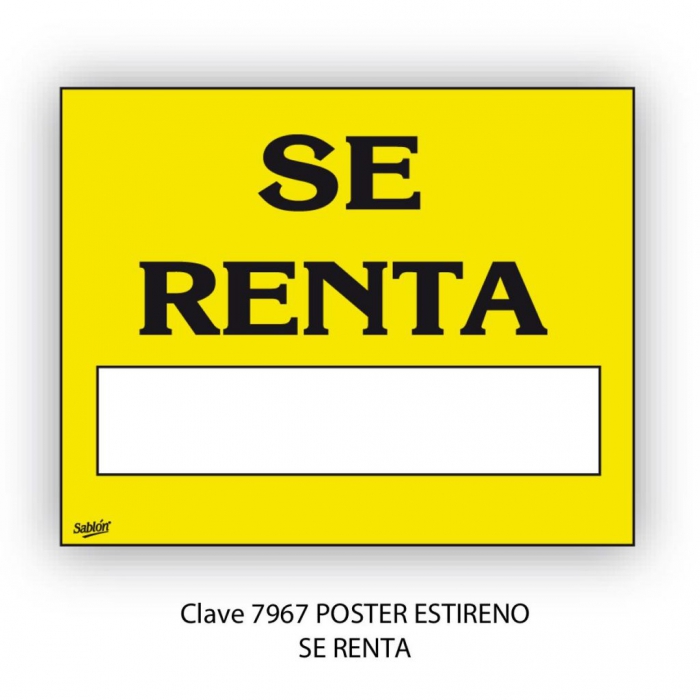 Compre su POSTER SABLON 7967 LAMINA 40X34 SE RENTA BLANCO IMPRESO ...