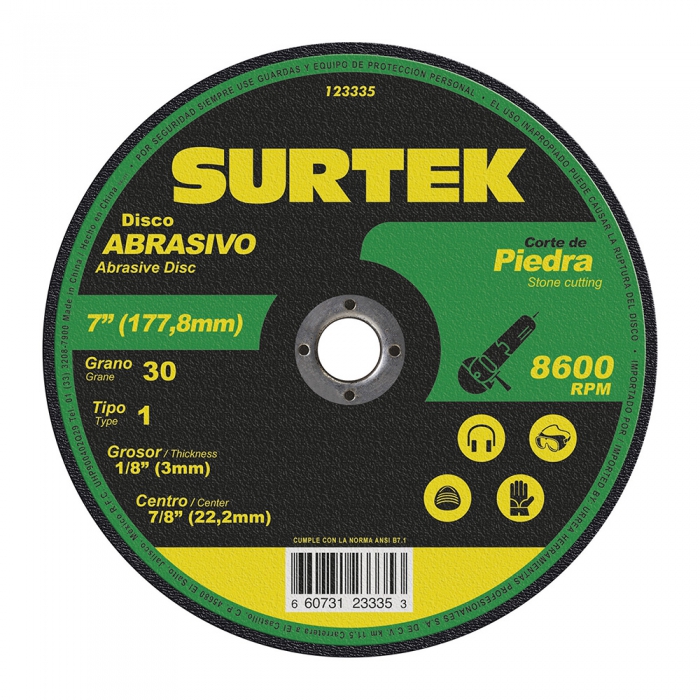 Compre su DISCO SURTEK 123335 ABRASIVO TIPO 1PARA CORTE DE PIEDRA 7X ...